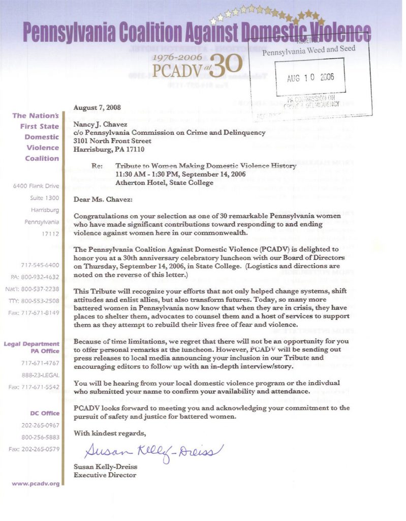 Nancy Chavez congratulated for efforts to respond to and end domestic ...